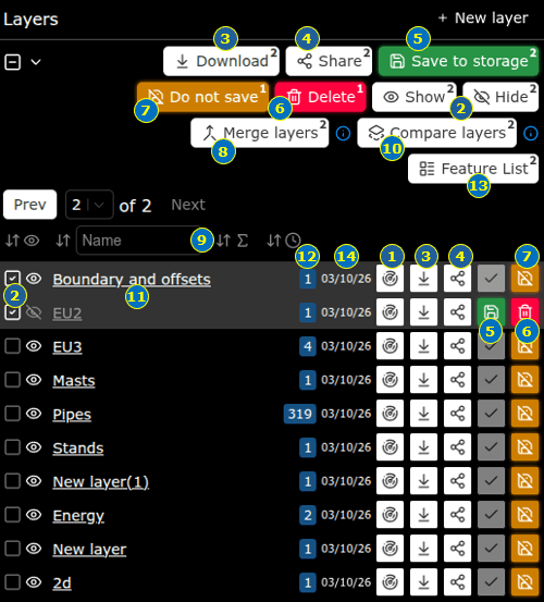Layers list